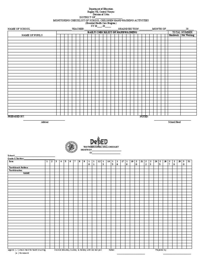 Handwashing and Toothbrushing Form | PDF | Medical Specialties | Oral ...