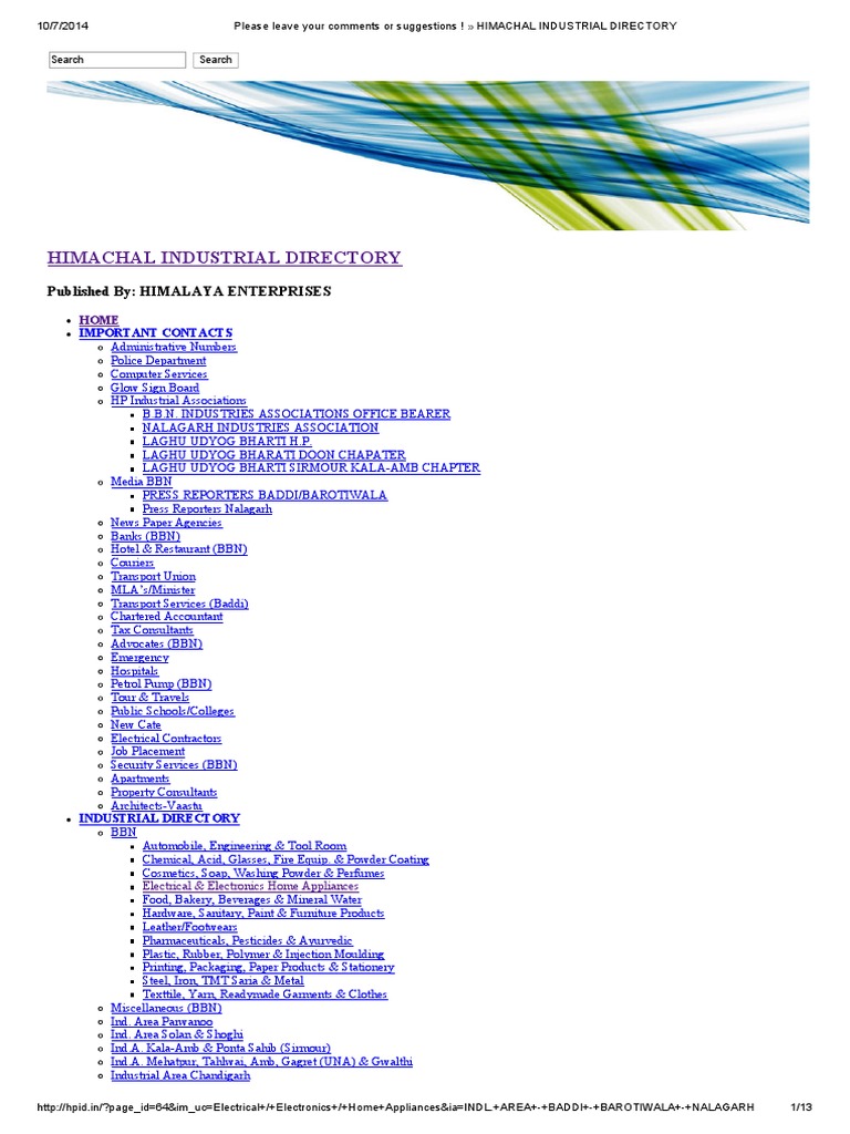 Himachal Industrial Directory | PDF | Locomotives | Home Appliance