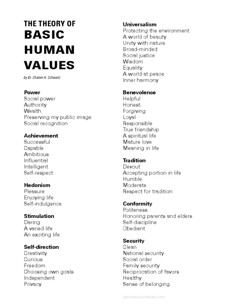 The Theory of Basic Human Values | PDF