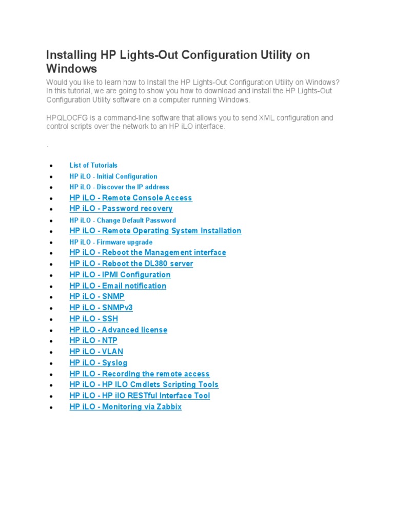 HP Integrated Lights Out Configuration Utility | PDF | Hewlett Packard ...