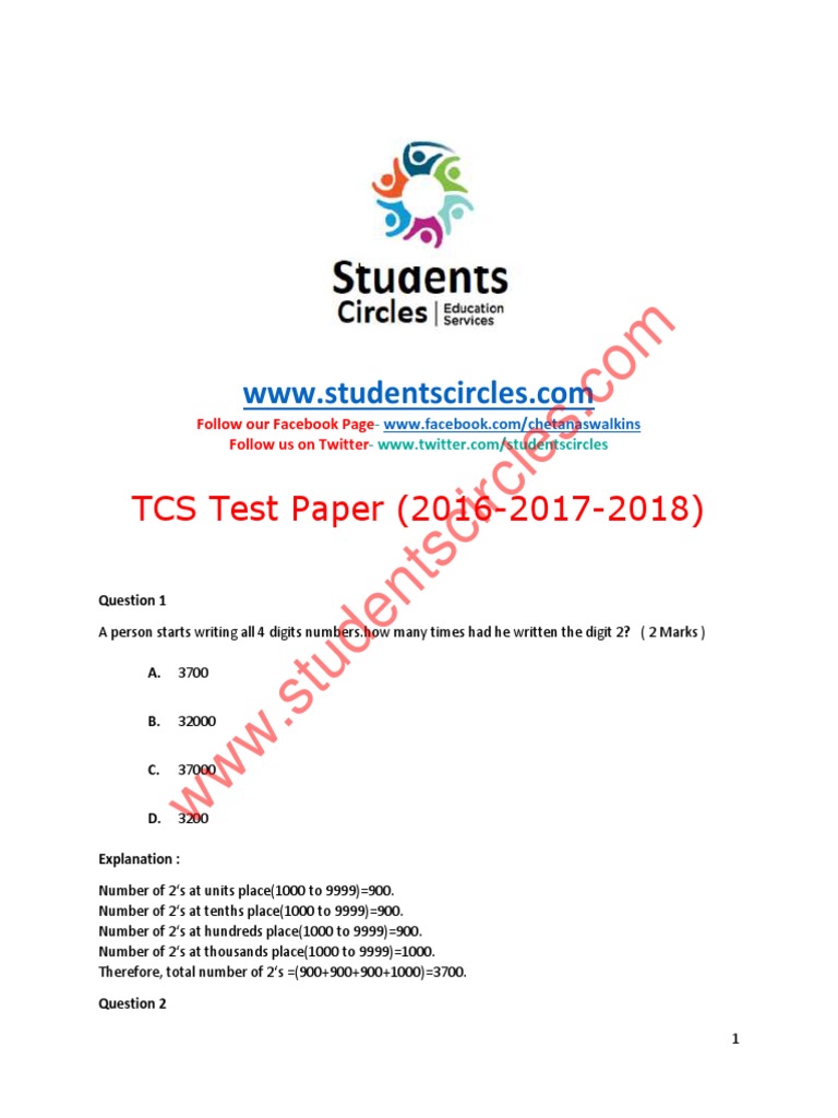 TCS Test Paper (2016-2017-2018) - 10 Multiple Choice Questions with ...