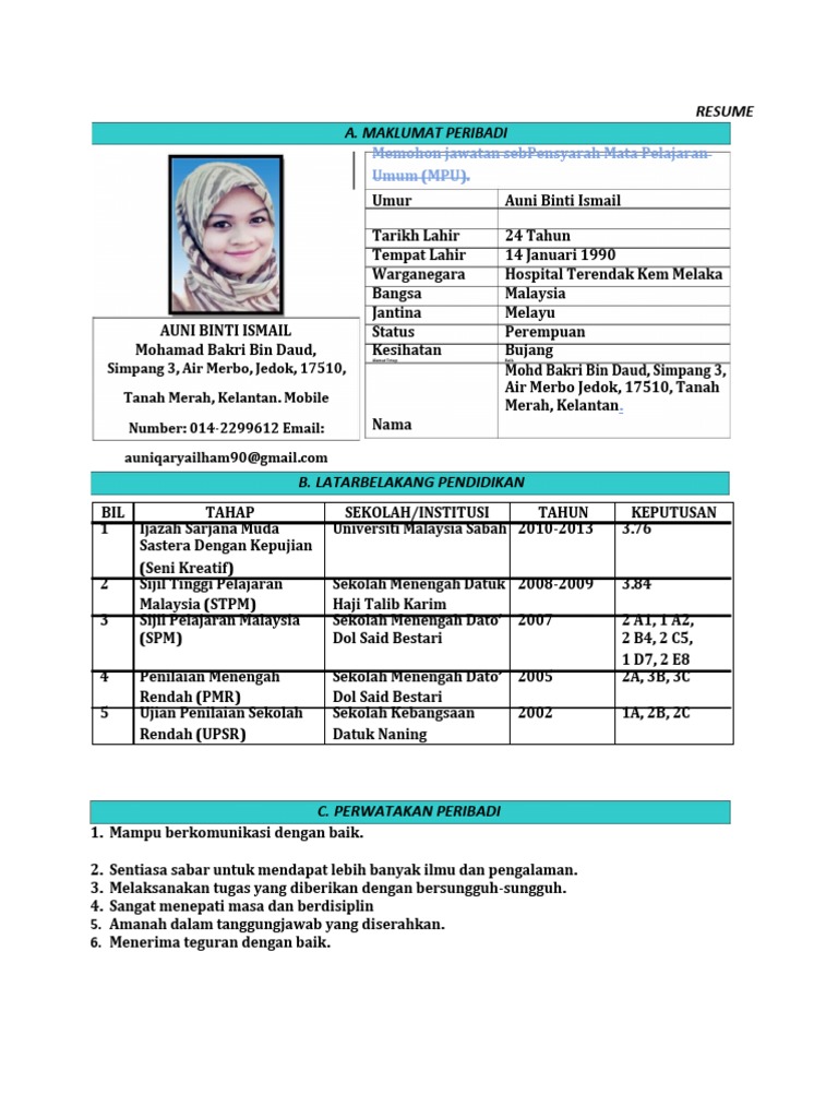 Contoh Resume Terbaik | PDF