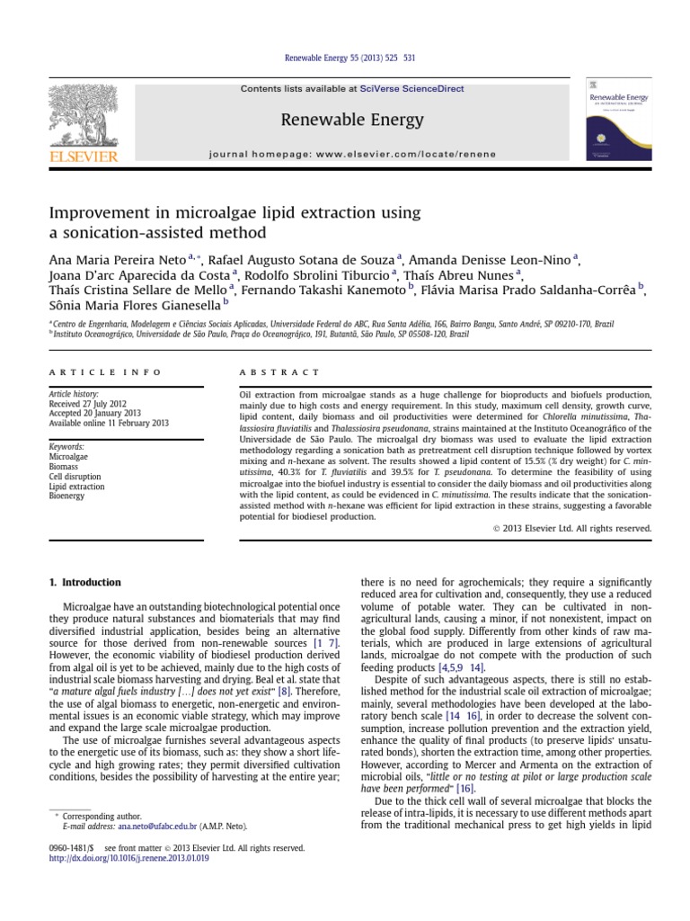 Renewable Energy: Sciverse Sciencedirect | PDF | Algae Fuel | Biofuel