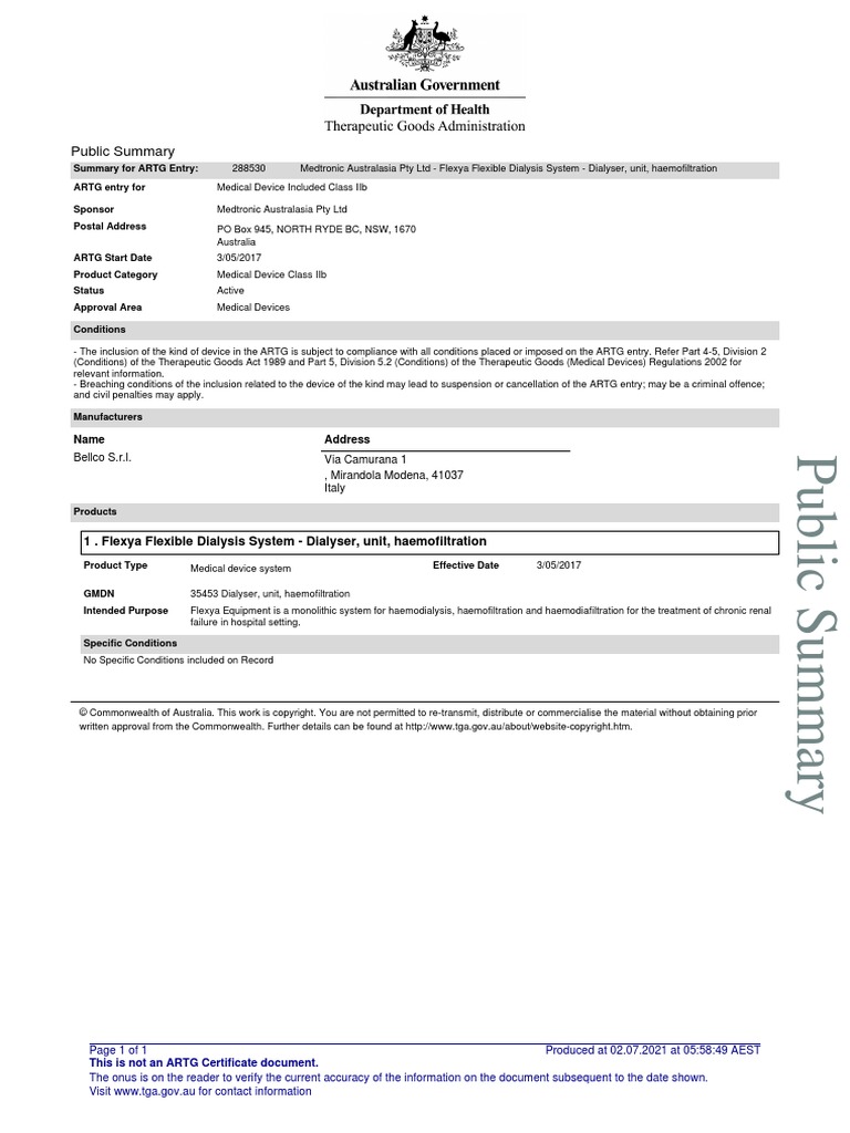 Certificate 1 | PDF | Medical Device | Dialysis