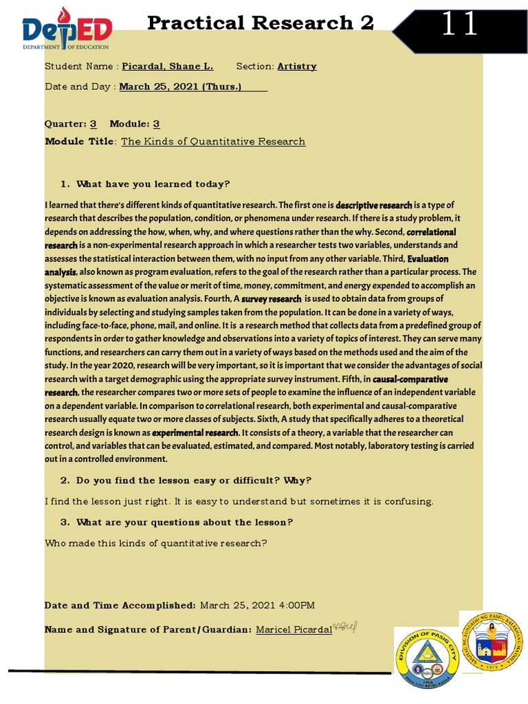 Module Title: The Kinds of Quantitative Research | PDF | Evaluation ...