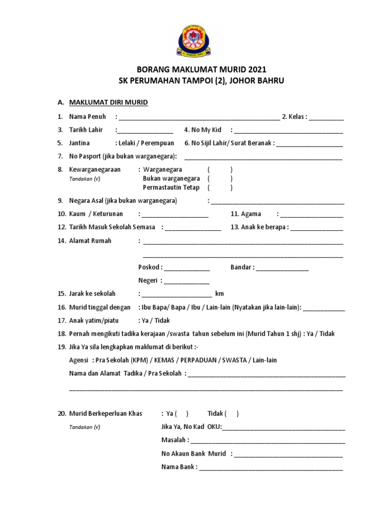 Borang Maklumat Murid | PDF
