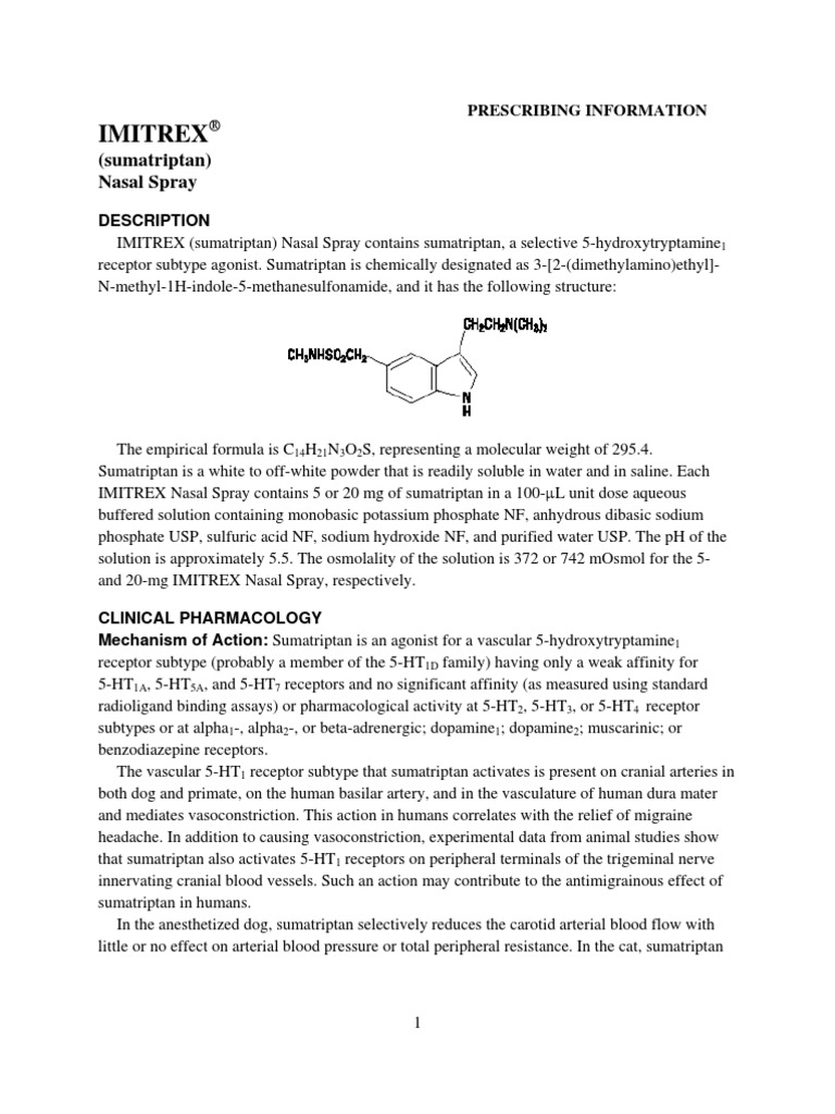 Imitrex: (Sumatriptan) Nasal Spray | PDF | Migraine | Stroke