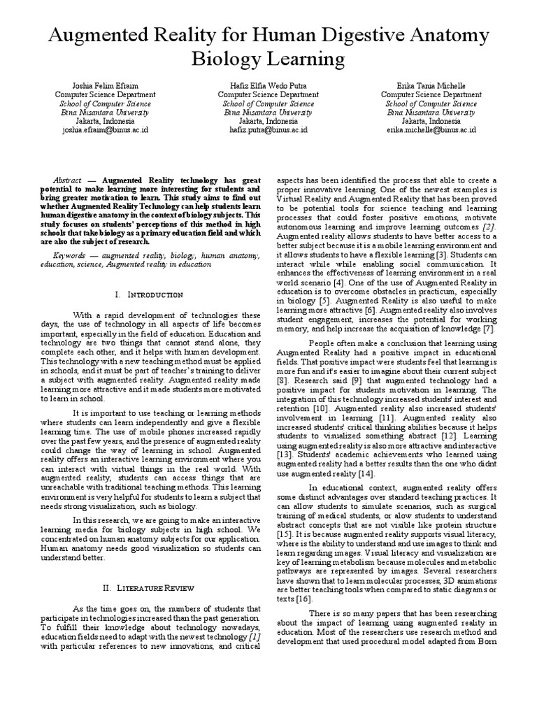 Augmented Reality For Human Digestive Anatomy Biology Learning | PDF ...