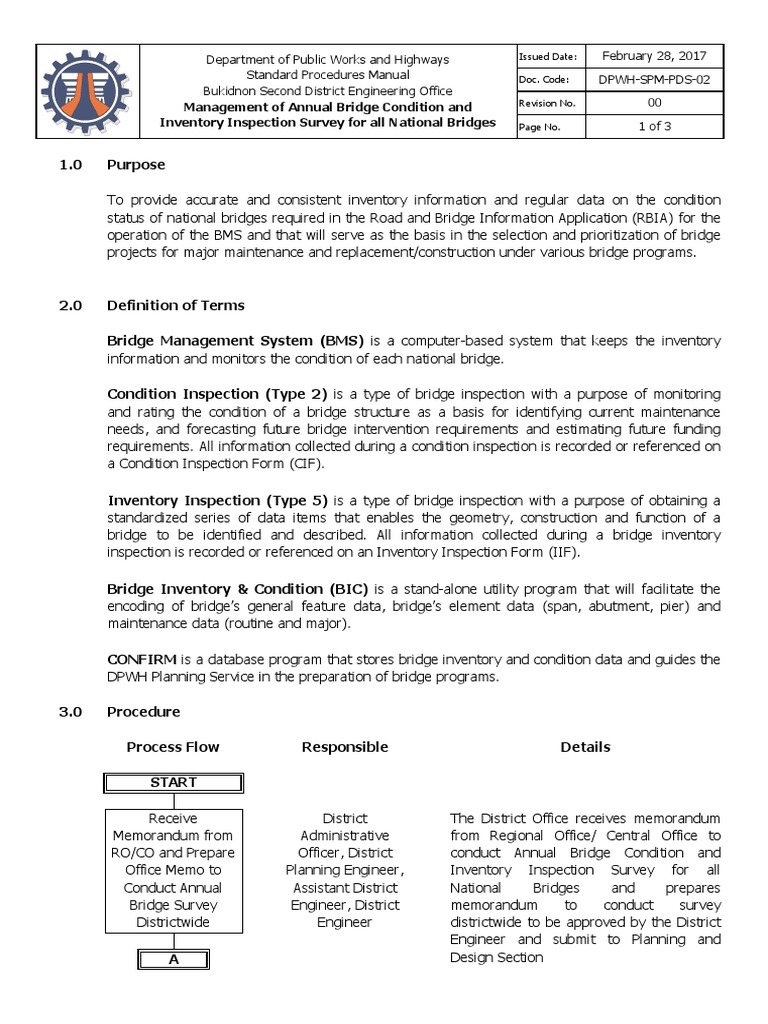 Standard Procedures Manual (Management of BMS) | PDF | Bridge | Inventory