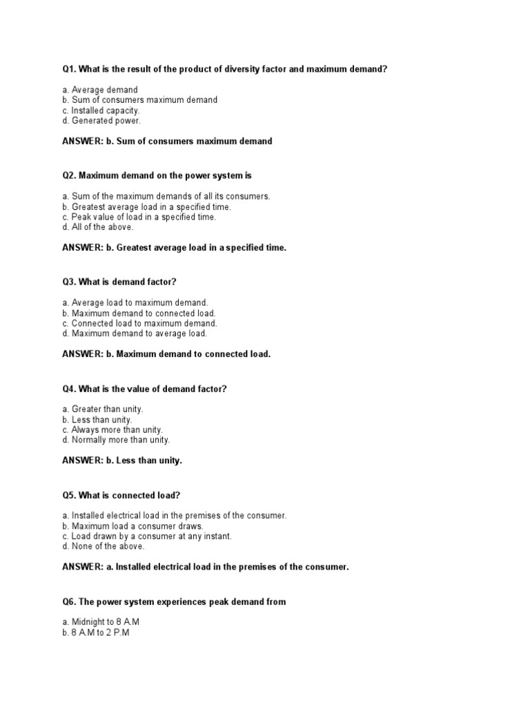 Demand and Diversity Factors in Power Systems | PDF | Power Station | Watt