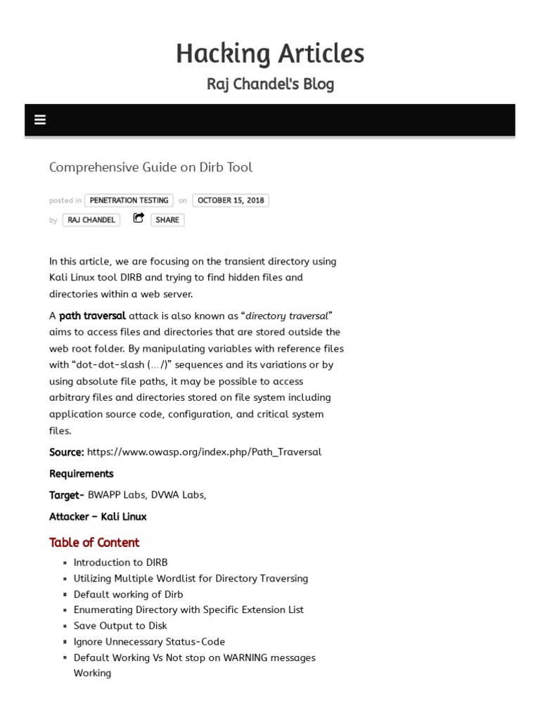 Comprehensive Guide On Dirb Tool | PDF | World Wide Web | Internet & Web
