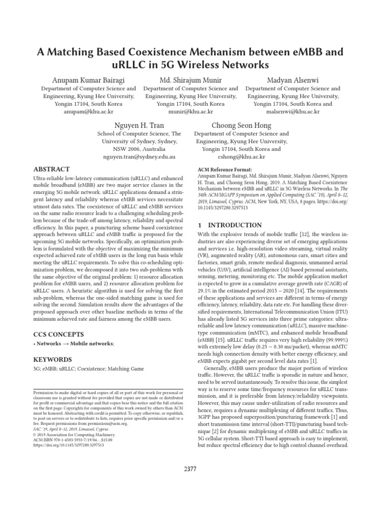A Matching Based Coexistence Mechanism Between eMBB and uRLLC in 5G ...