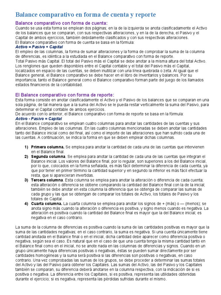 Balance Comparativo en Forma de Cuenta y Reporte | PDF | Contabilidad ...