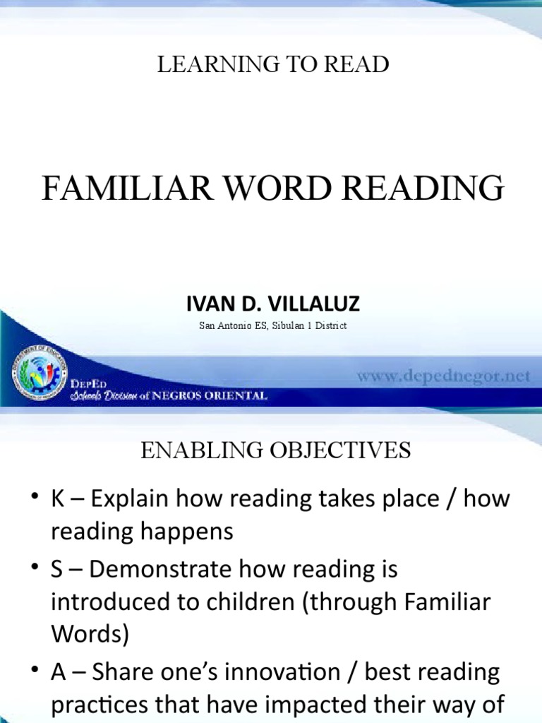 Familiar Words: An Effective Strategy for Teaching Beginning Readers ...