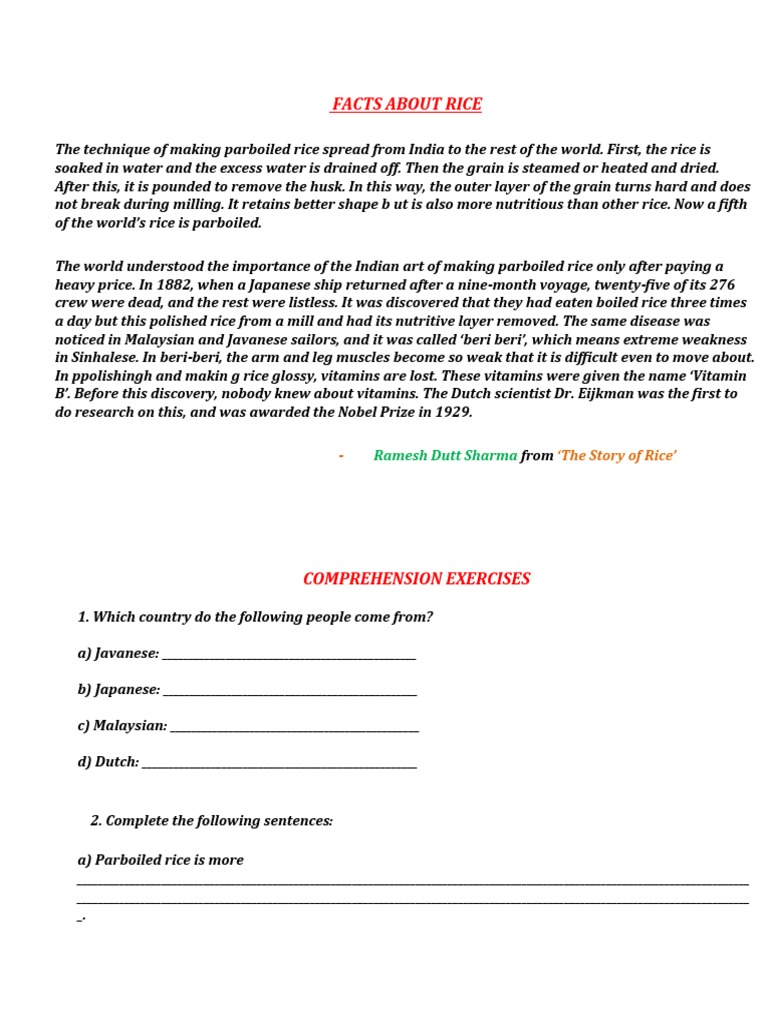 Facts About Rice: - The Story of Rice' | PDF | Rice | Vitamin