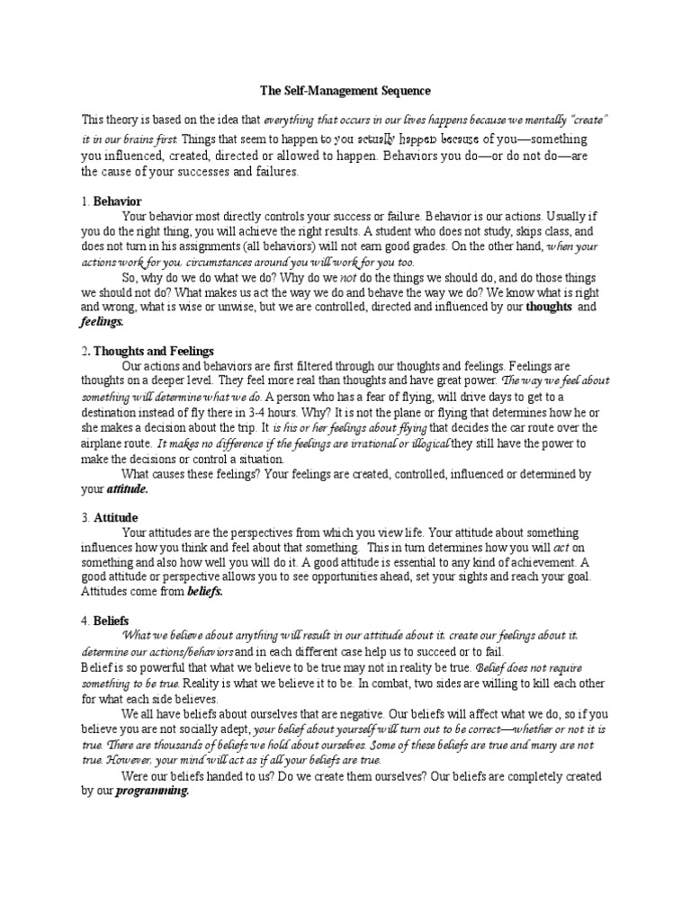 Self-Management Sequence Explained | PDF | Attitude (Psychology) | Thought