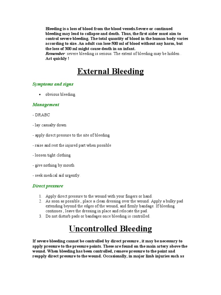 Bleeding Is A Loss of Blood From The Blood Vessels | PDF | Bleeding | Wound