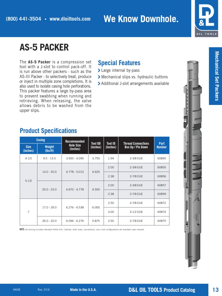 As-5 Packer: We Know Downhole | PDF | Casing (Borehole) | Manufactured ...