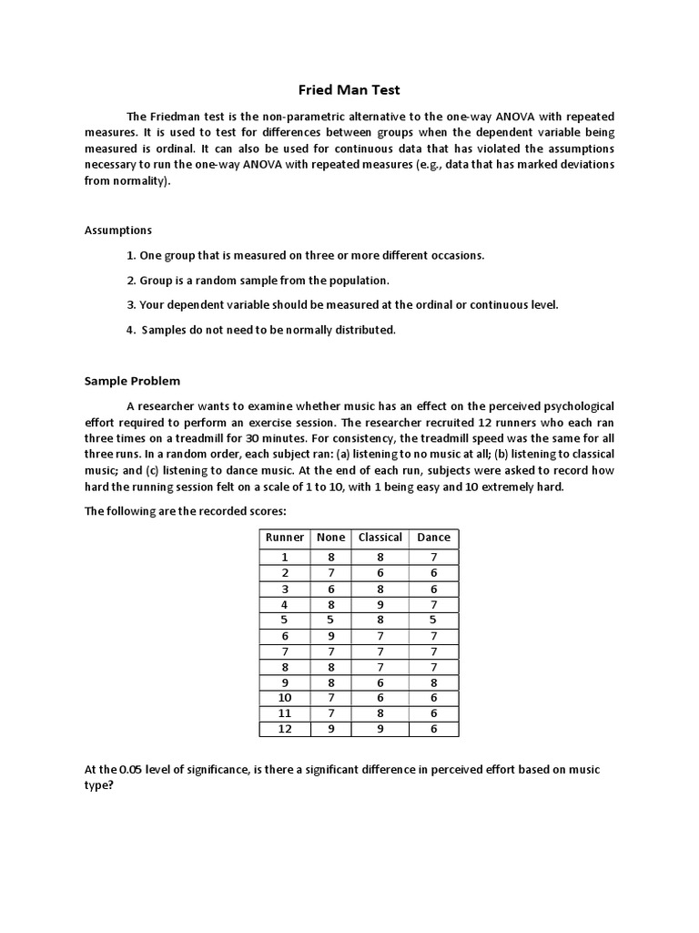 Fried Man Test: Sample Problem | PDF | Statistical Significance ...