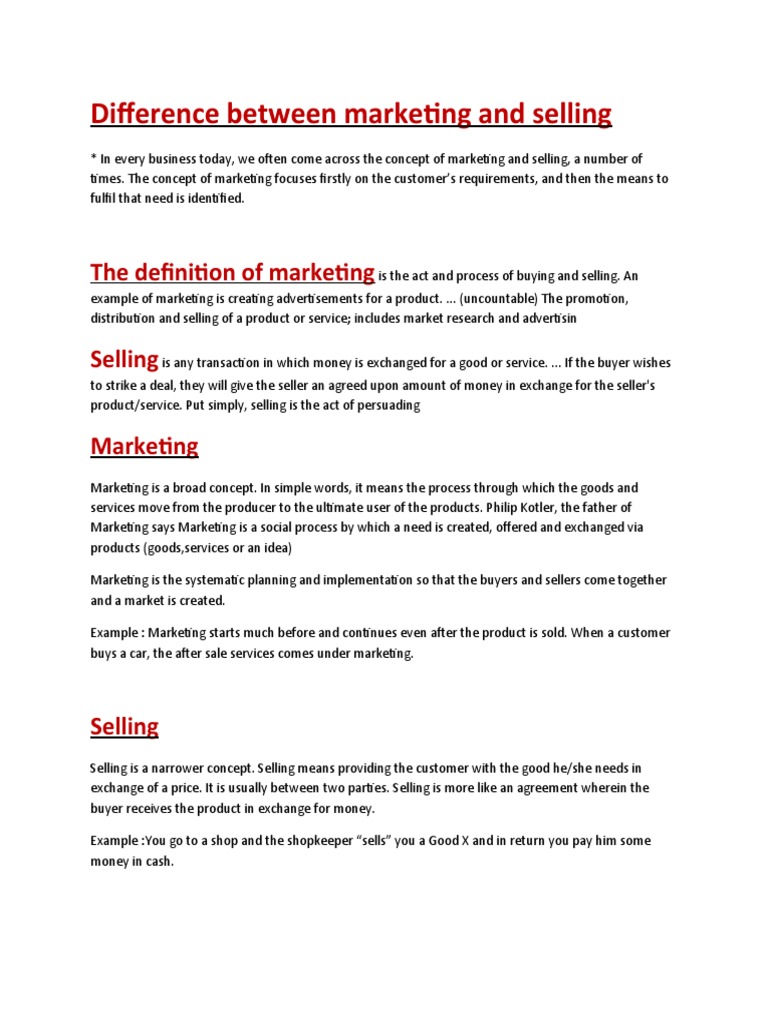 Difference Between Marketing and Selling: The Definition of Marketing ...