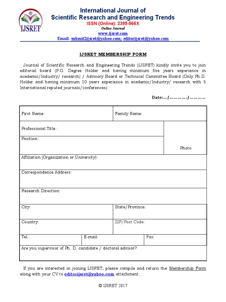 IJSRET - Membership Form | PDF | Art | Computers
