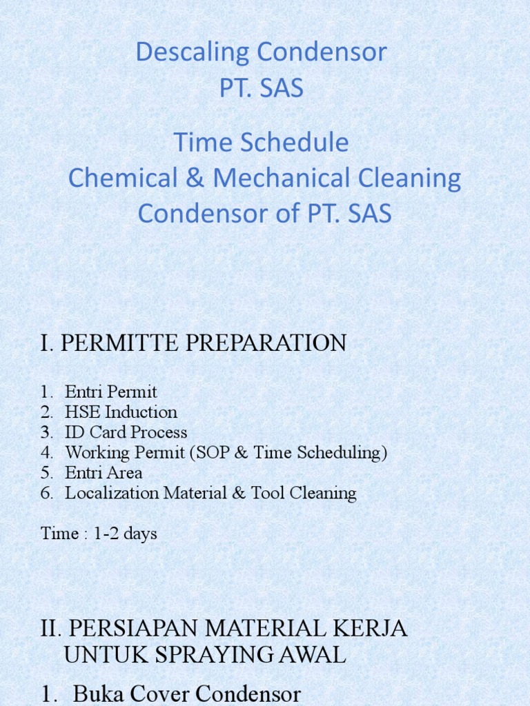 Time Schedule Cleaning Condensor PT. SAS | PDF