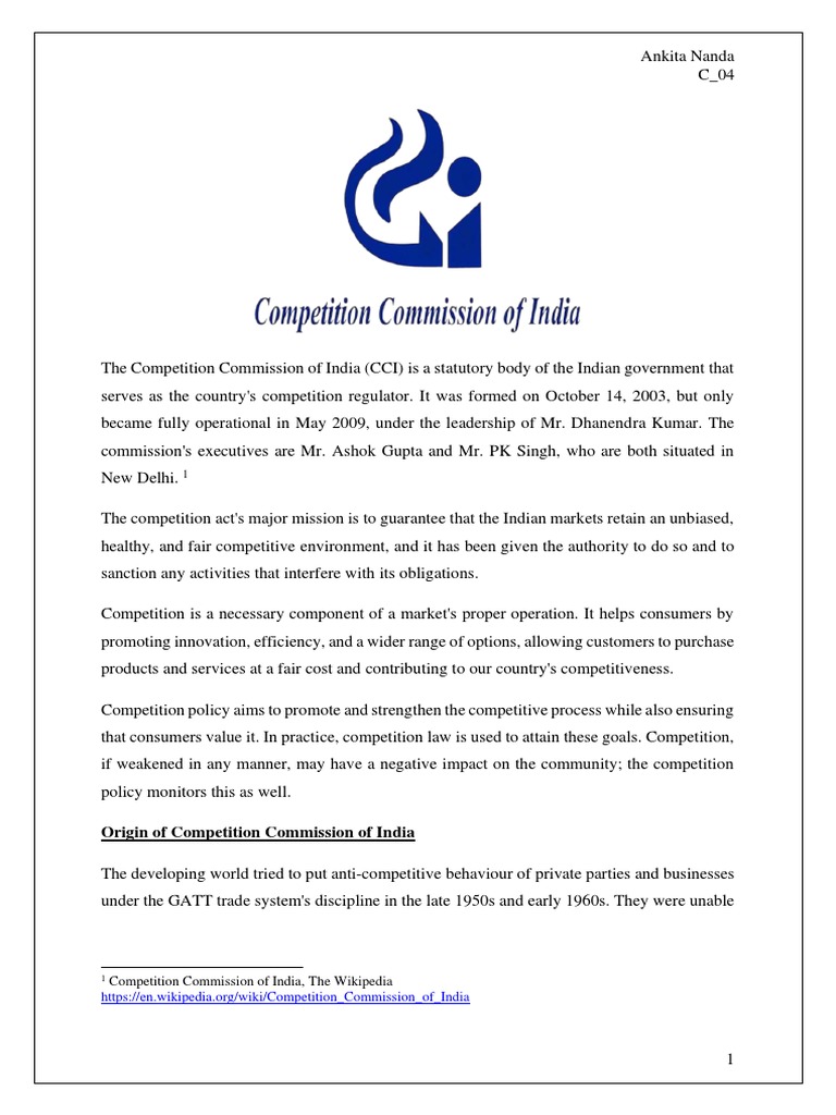 Origin of Competition Commission of India | PDF | World Trade ...
