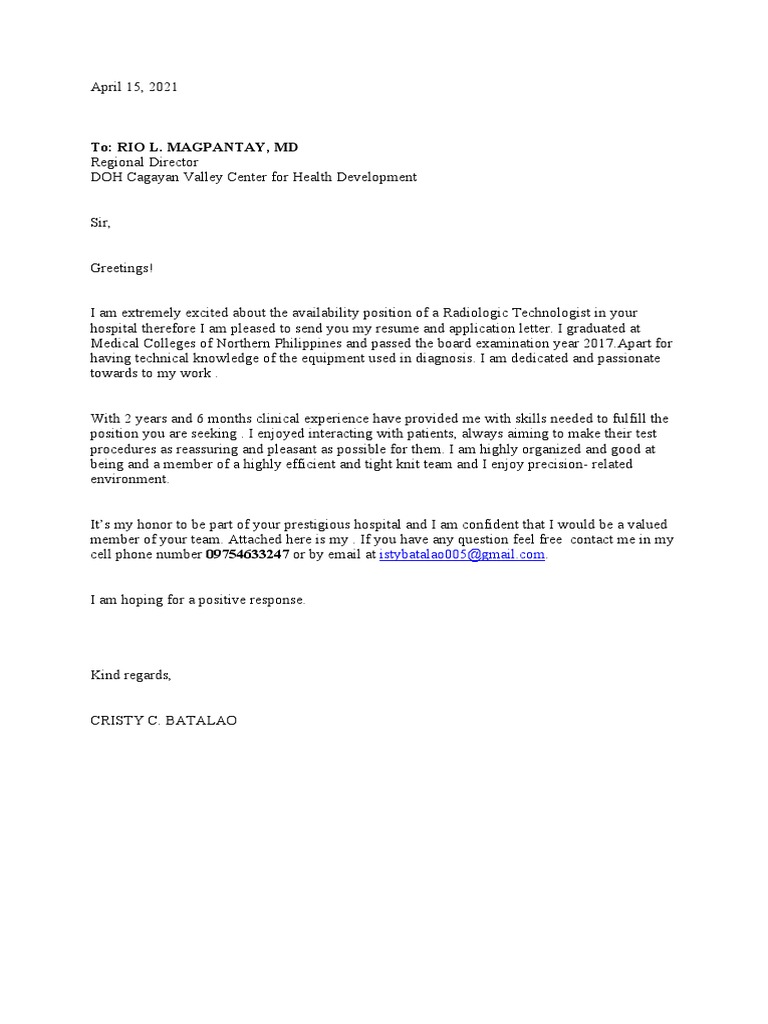 Application Letter For Doh | PDF | Self-Improvement