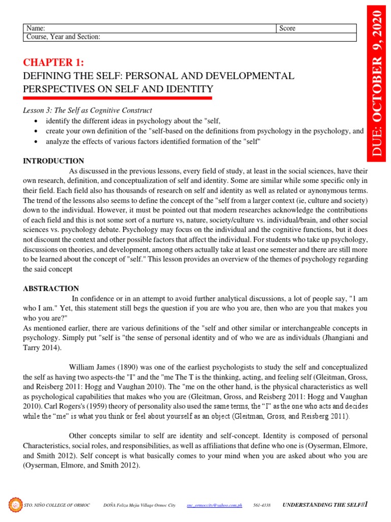 Understanding The Self Module 1 Lesson 3and 4 | PDF | Self | Identity ...