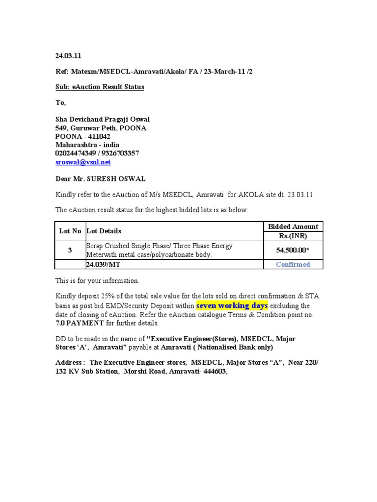 Msedcl | PDF | Auction | Scrap
