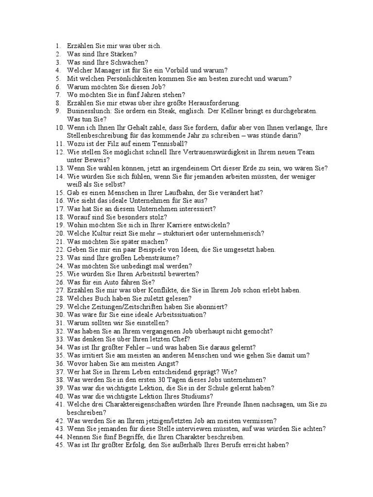 Fragenkatalog Vorstellungsgespräch2 | PDF
