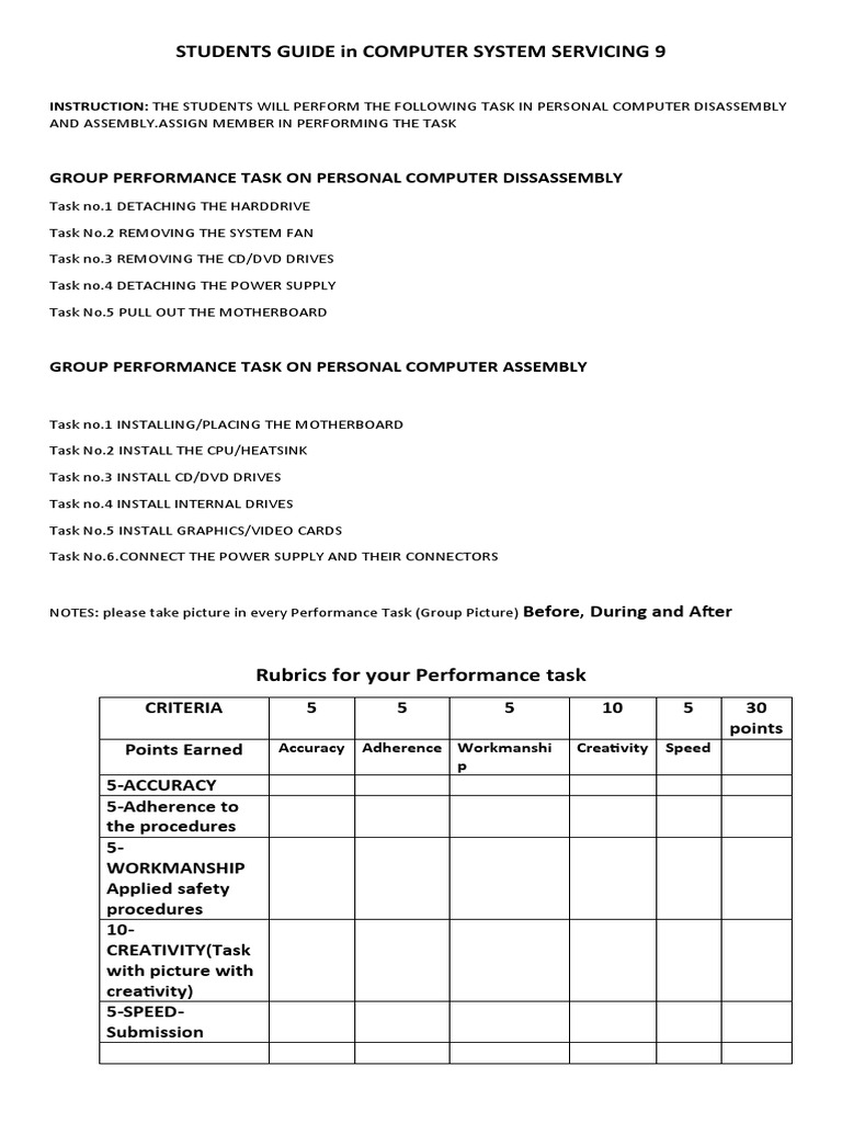 Students Guide in Computer System Servicing 9 With Rubrics | PDF ...