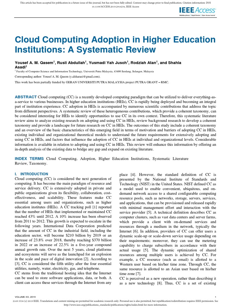 Cloud Computing Adoption in Higher Education Institutions: A Systematic Review | PDF | Cloud ...