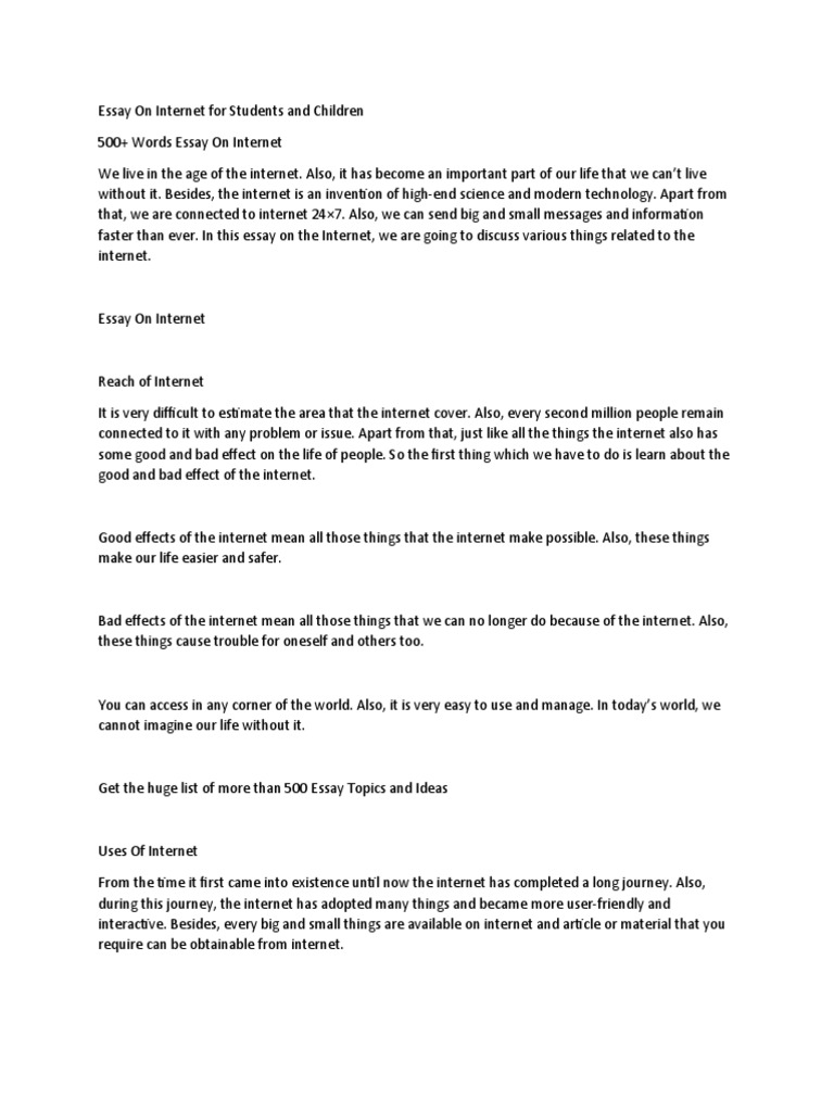 Essay On Internet For Students and Children | PDF | Internet | World ...