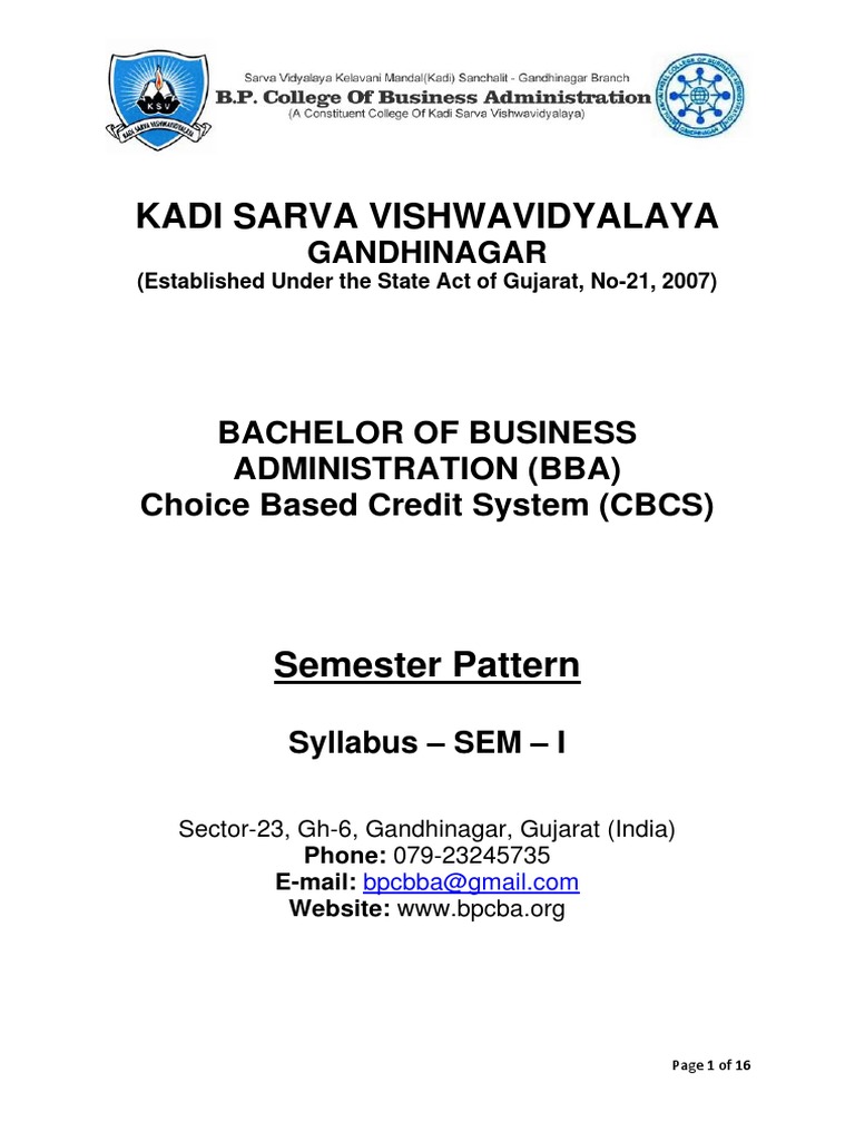 BBA Semester I Syllabus Overview | PDF | Verb | Set (Mathematics)