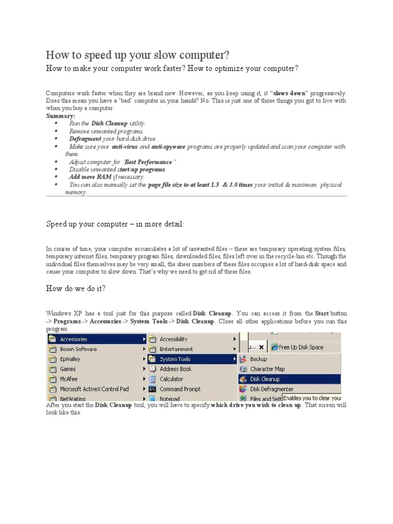 How To Speed Up Your Slow Computer | PDF | Computer File | Operating System Technology