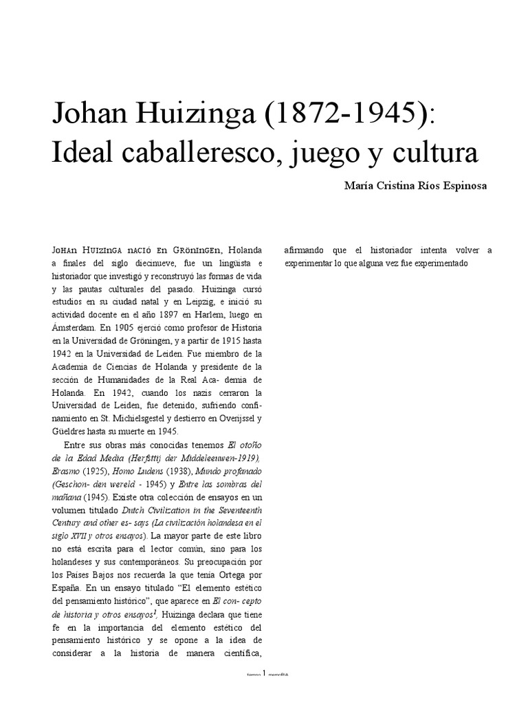 Johan Huizinga: Juego y Cultura Medieval | PDF | Clásicos