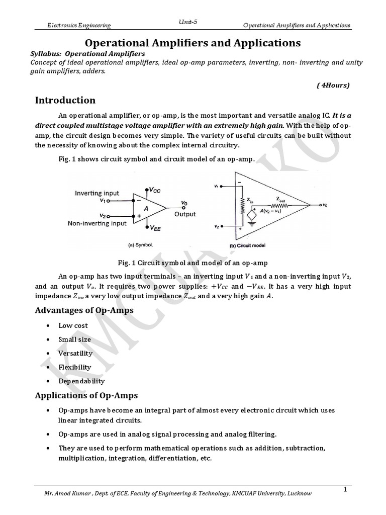 Unit 5 Electronics Operational Amplifier | PDF | Operational Amplifier | Amplifier