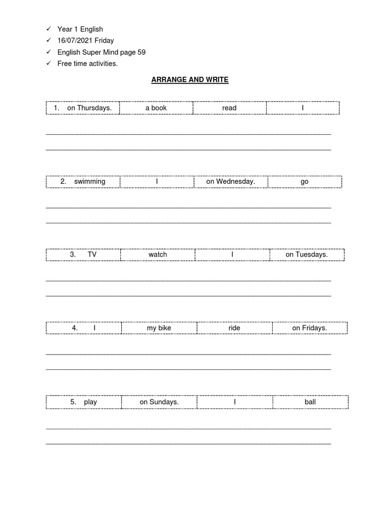 Year 1 English Worksheet | PDF