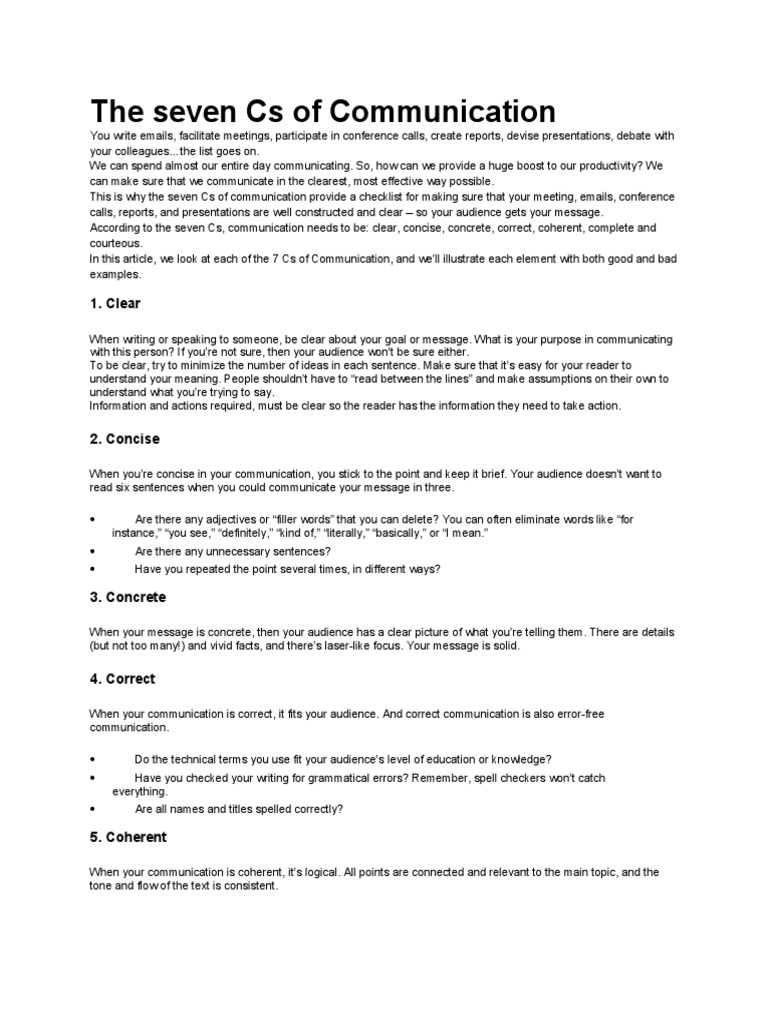 Seven Cs of Communication | PDF | Human Communication | Cognition