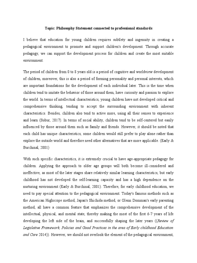 Early Childhood Education Philosophy | PDF | Early Childhood Education ...