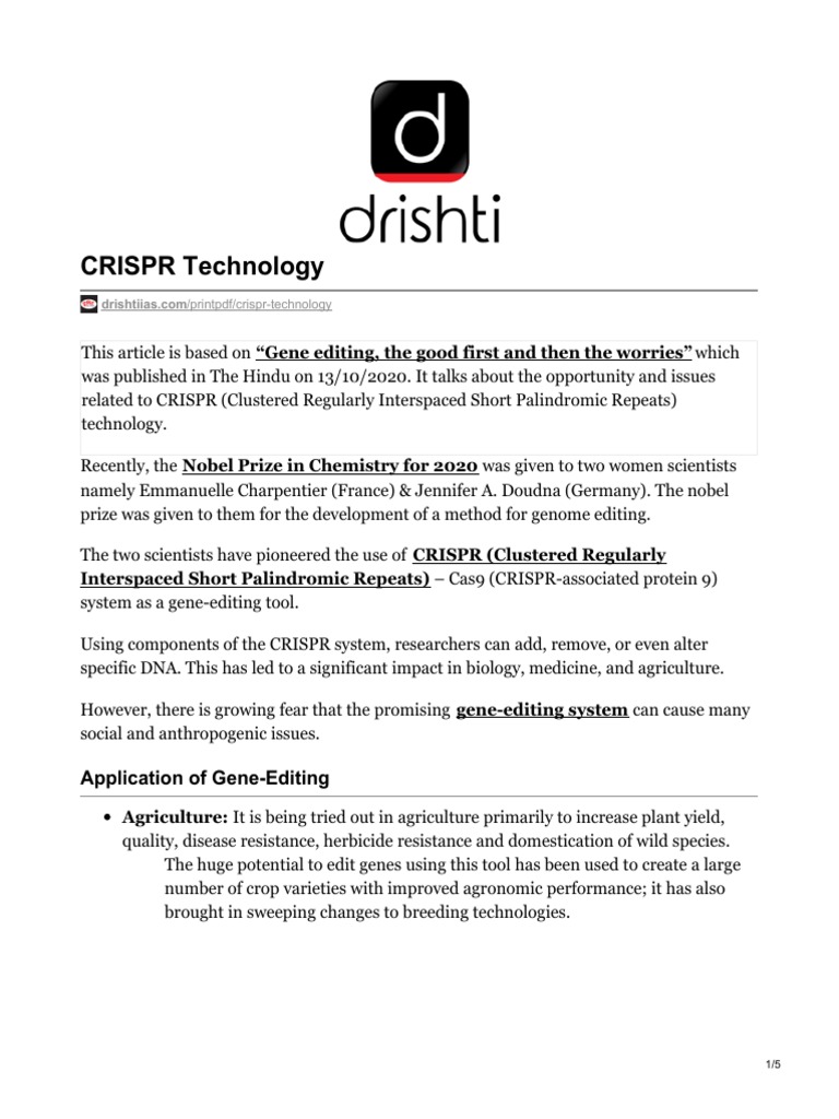 CRISPR Technology: Application of Gene-Editing | PDF | Crispr | Genetic ...