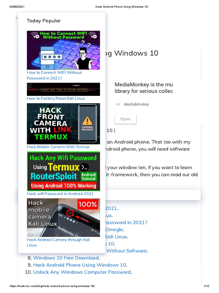 Hack Android Phone Using Windows 10 | PDF | Android (Operating System ...