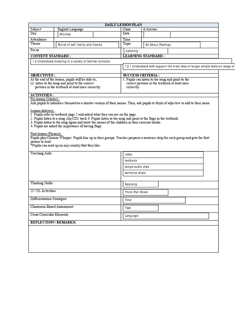 Lesson Plan Year 6 | PDF | Lesson Plan | Teaching