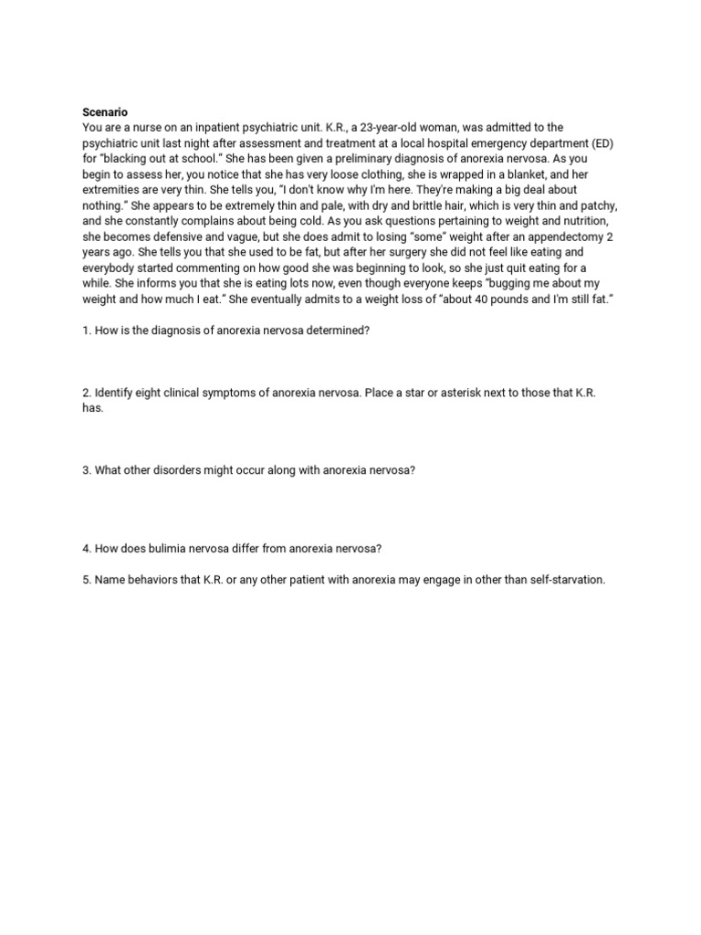 Assessing Anorexia Nervosa: A Case Study of K.R. | PDF | Anorexia ...