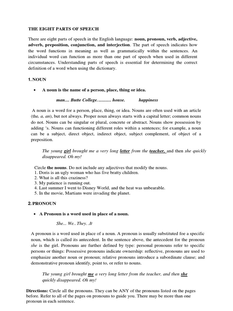 The Eight Parts of Speech | PDF | Part Of Speech | Noun