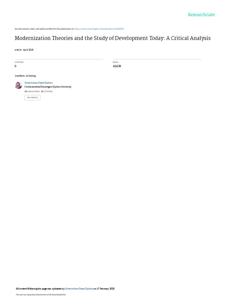 Modernization Theories and The Study of Development Today: A Critical ...