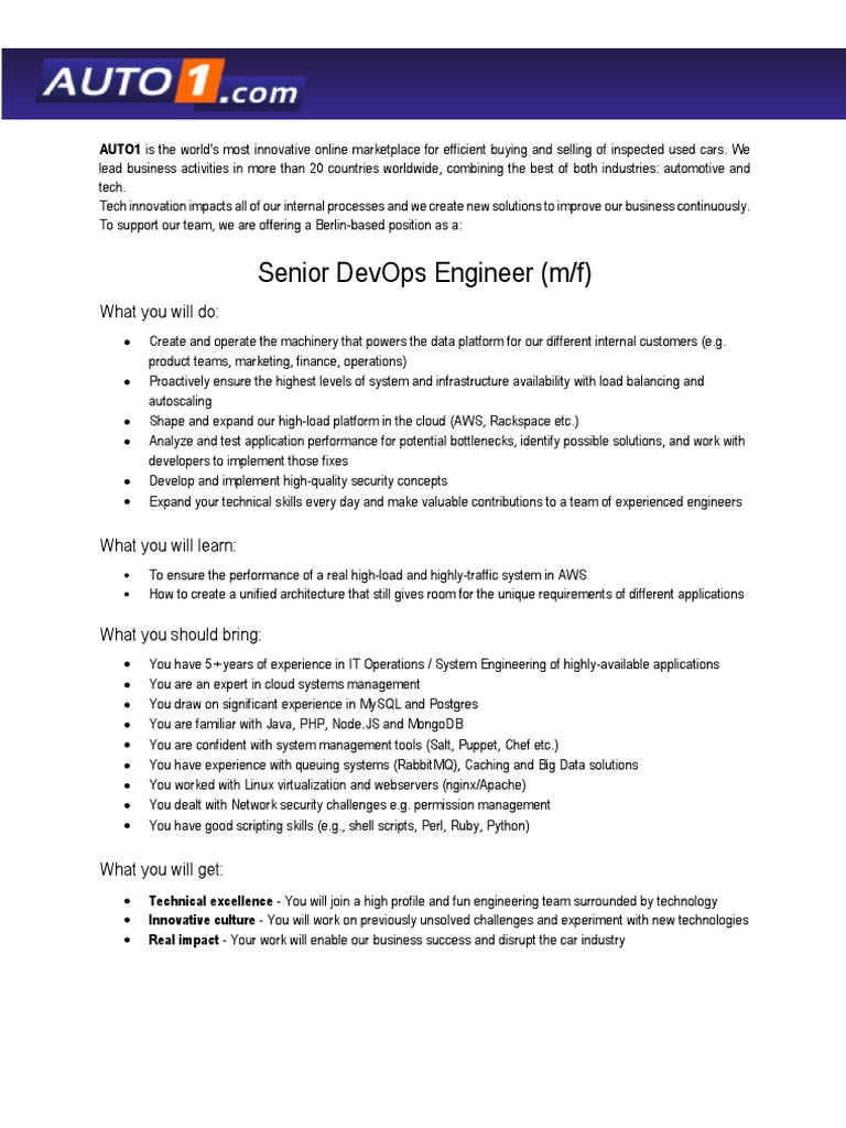 Senior DevOps Engineer | Download Free PDF | Cloud Computing | Software ...