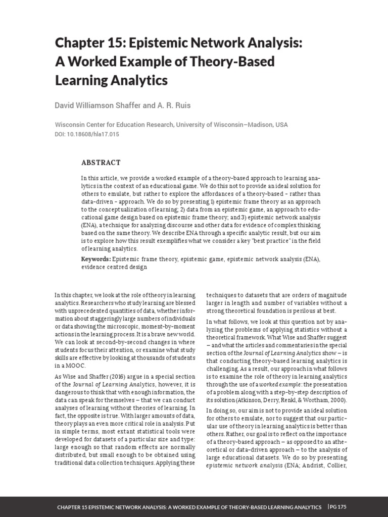 Chapter 15: Epistemic Network Analysis: A Worked Example of Theory-Based Learning Analytics ...