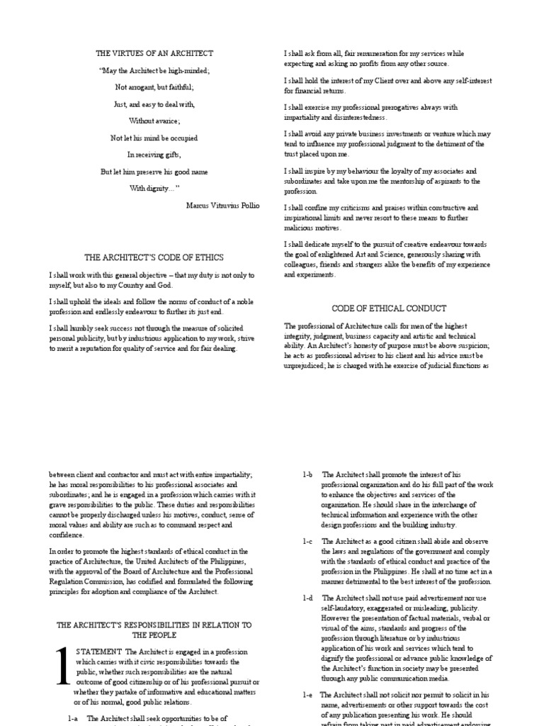 Code of Ethics in Architecture | PDF | Architect | Profession